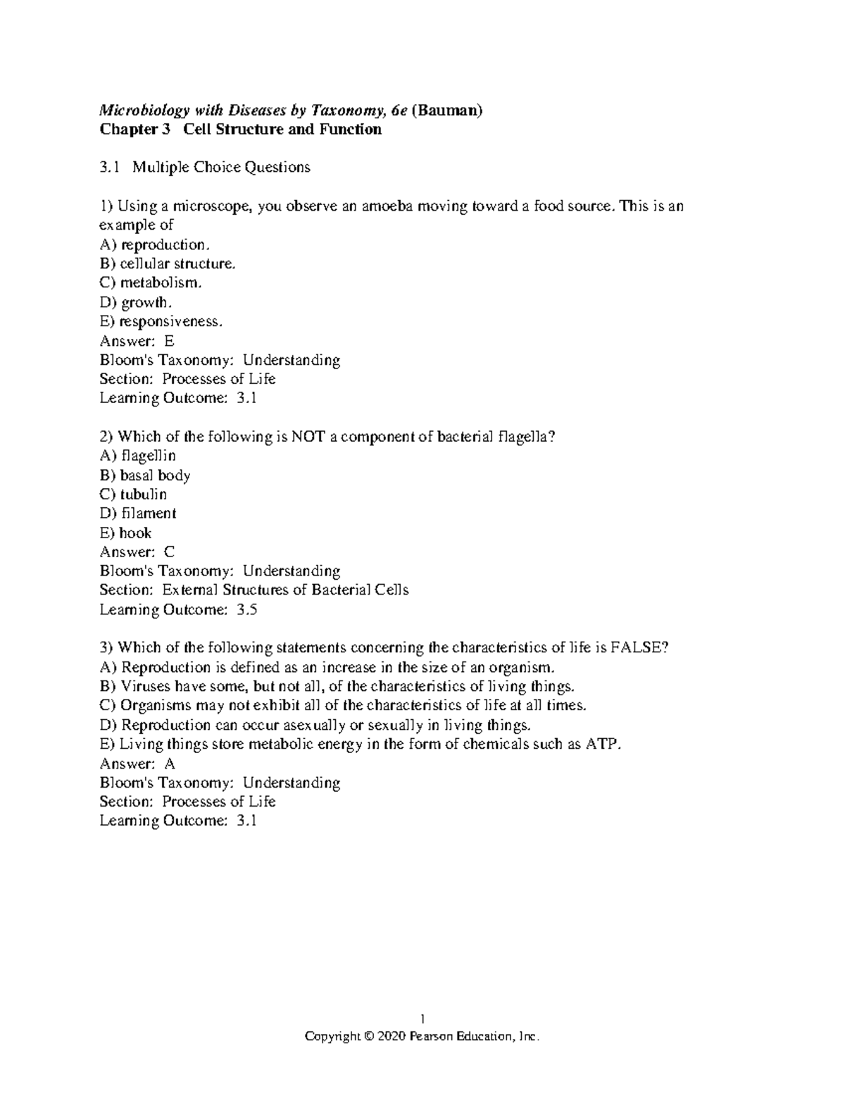 Chapter 03 - Cell Structure & Function Practice Questions - Studocu