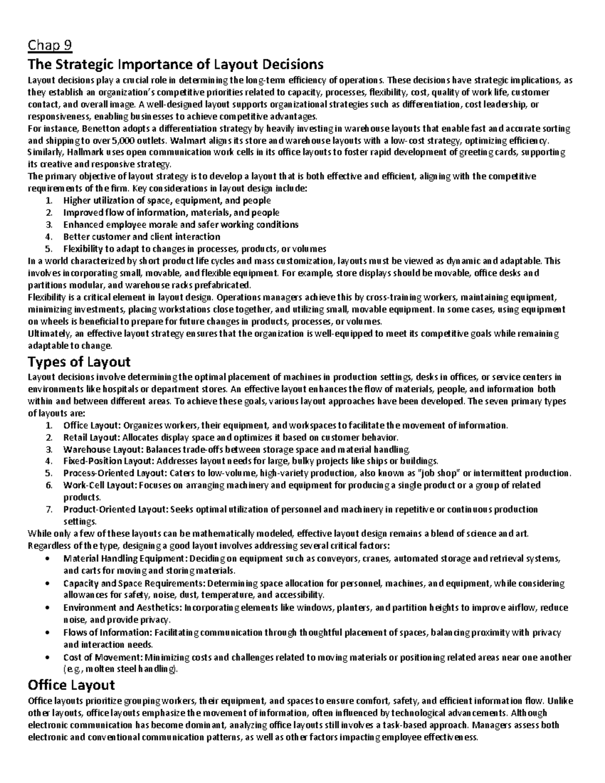 LT - POM - Chapter 9: Strategic Importance of Layout Decisions - Studocu