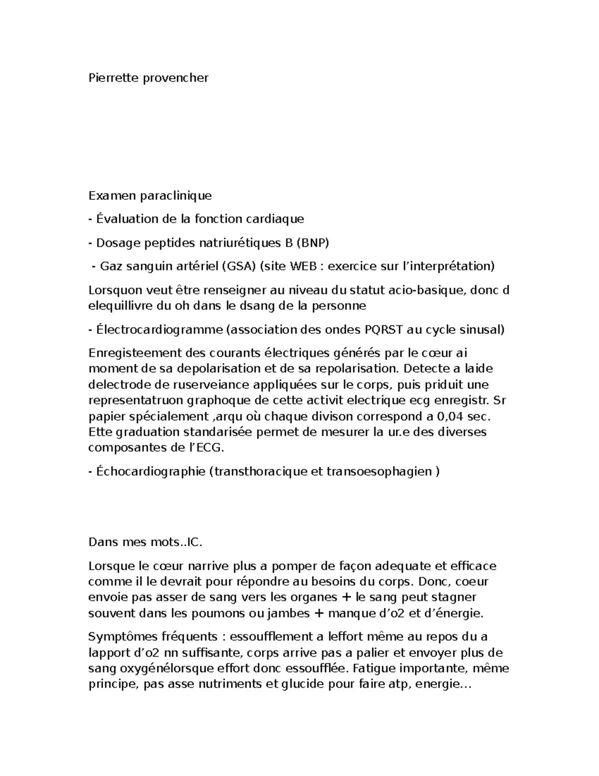 Évaluation paraclinique de l'insuffisance cardiaque - Cas Pierrette ...