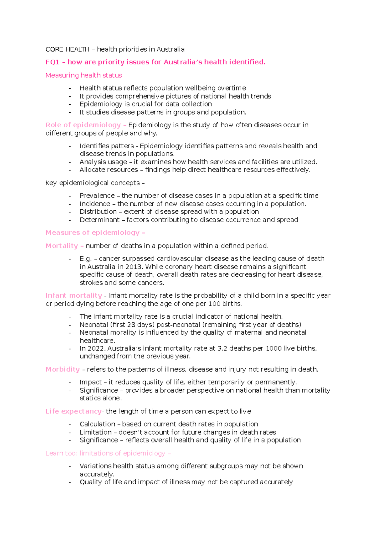 Pdhpe Core 1 - Health Priorities in Australia: Identifying Key Issues ...