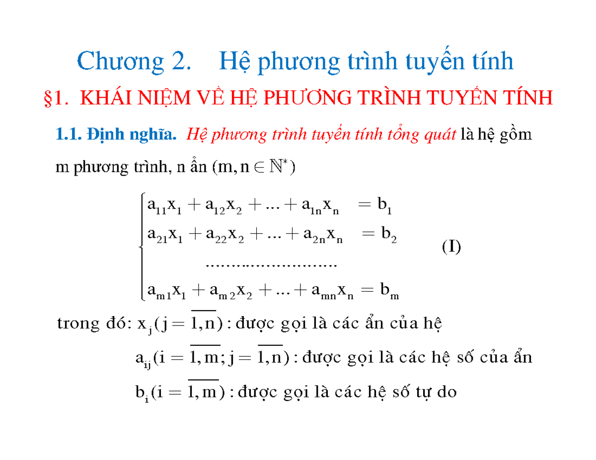 [hoctap.suctremmt.com]Chương 2 - Hệ phương trình tuyến tính - Ch±¡ng 2. Hß ph±¡ng trình tuy¿n ...