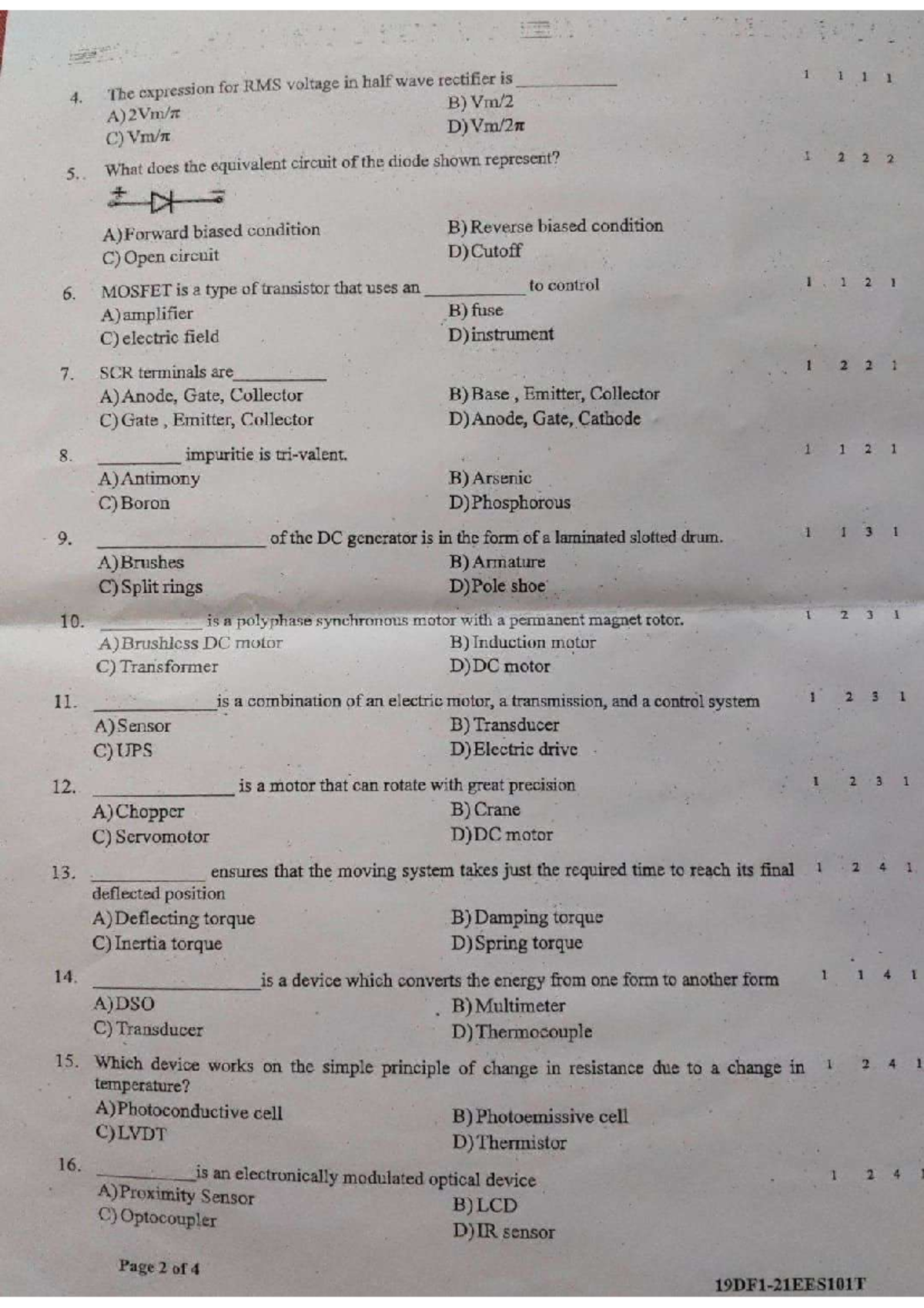 21EES101T Electrical and Electronics Engineering Final Exam Questions ...