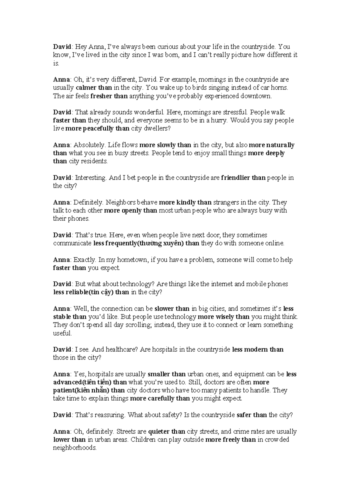 Countryside Life vs. City Living: A Comparative Study - Studocu