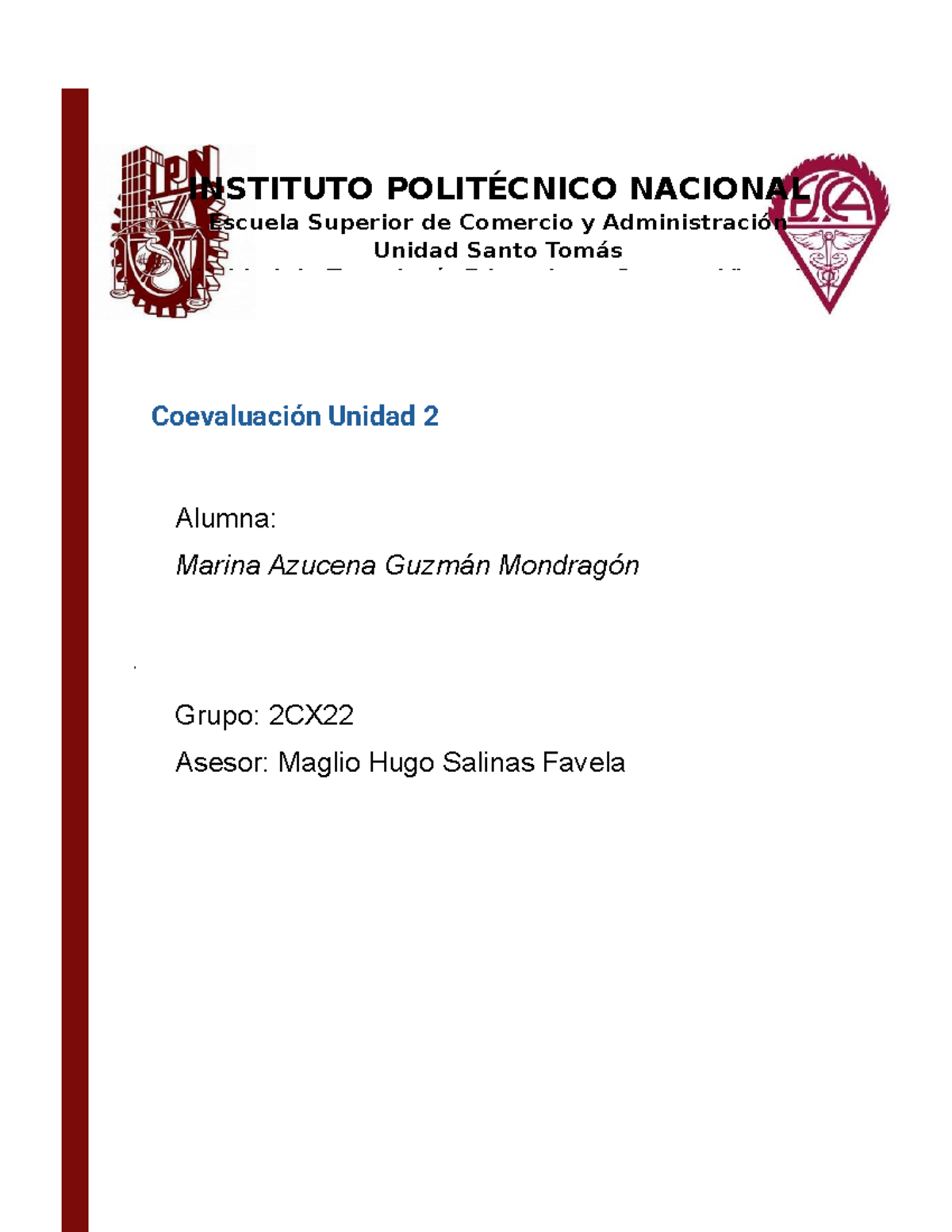 Coevaluación Unidad ll Marina Azucena Guzmán Mondragón - Estadística ...