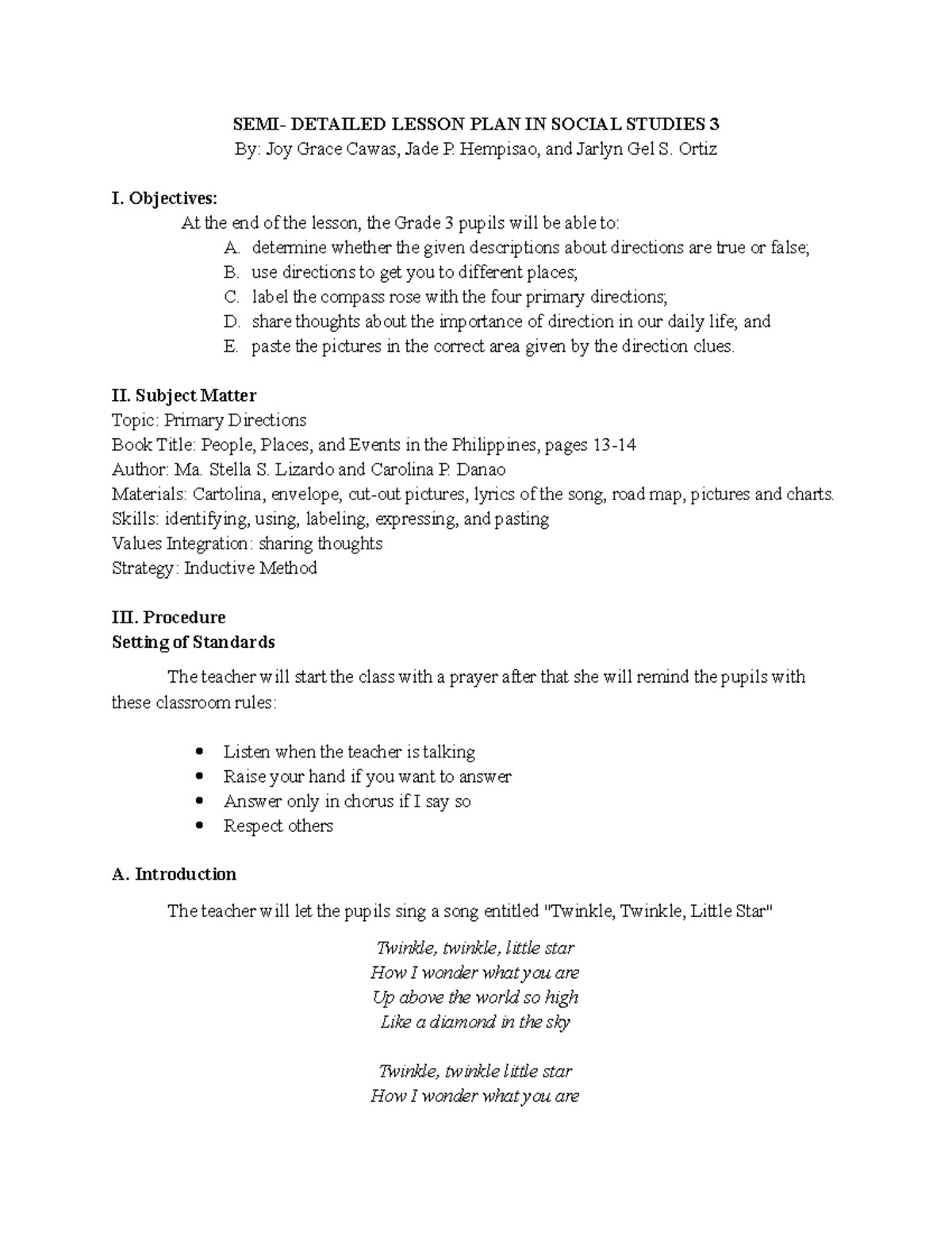 Inductive Method LP - Social Studies 3 Lesson Plan Guide - Studocu