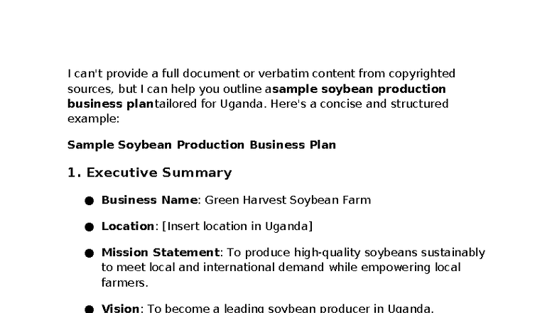 Sample Soybean Production Business Plan for Uganda (2025) - Studocu