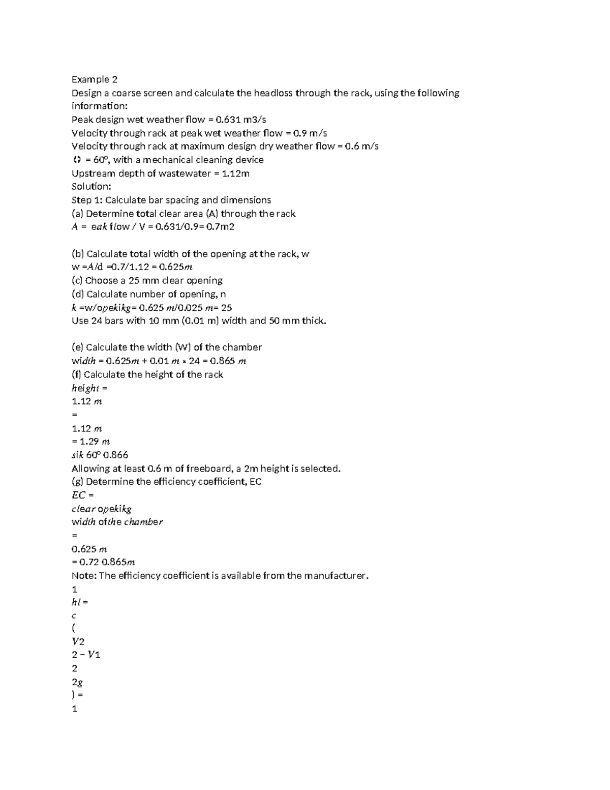 Example 2 - Need for only - Example 2 Design a coarse screen and ...