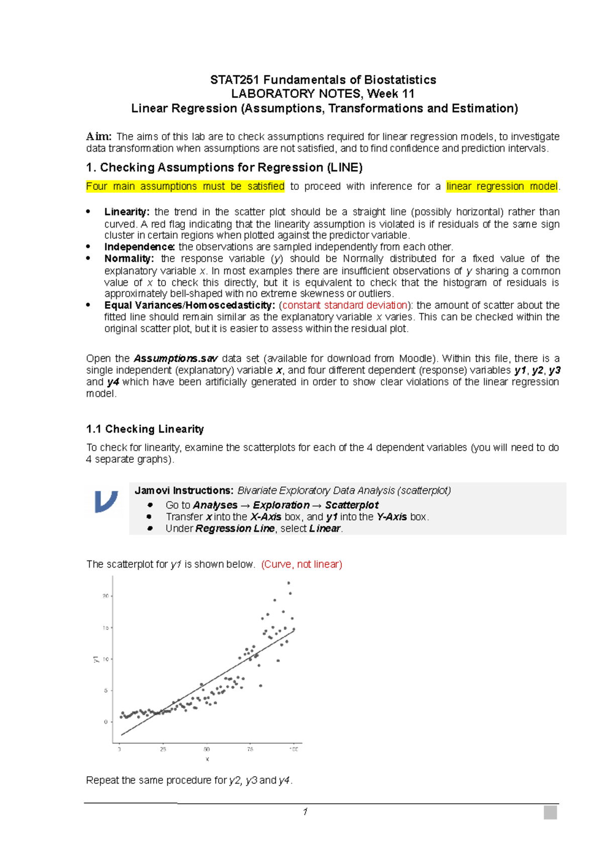 W11 Lab - Linear Regression (Assumptions, Transformations and Estimation) - STAT251 Fundamentals ...