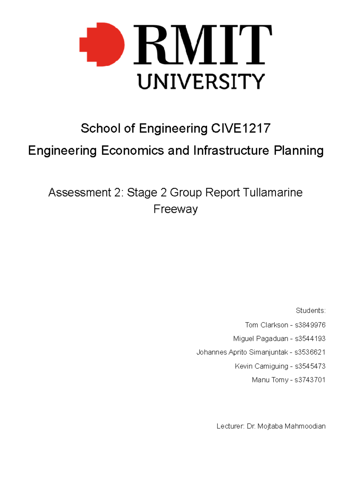 Stage 2 Group Report on Tullamarine Freeway - CIVE 2023 - Studocu