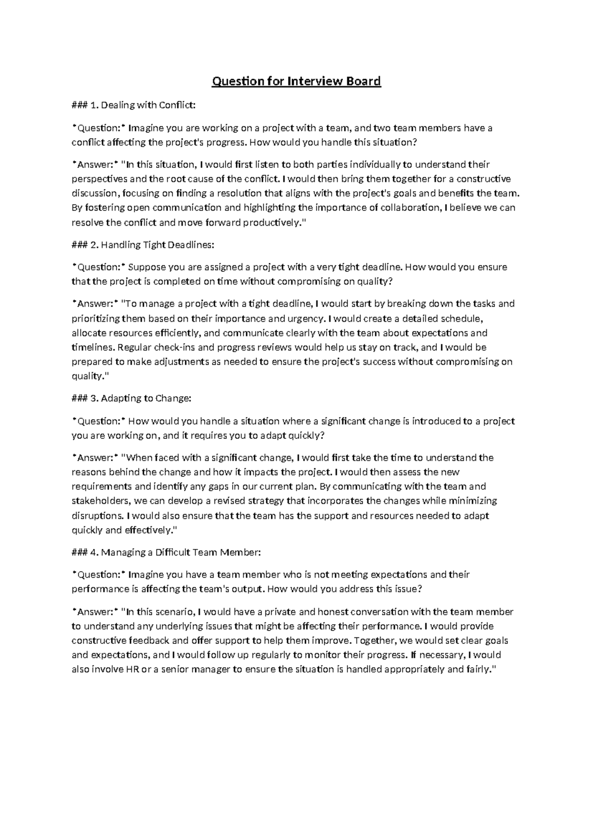 HRM Interview Preparation: Key Questions & Effective Responses - Studocu