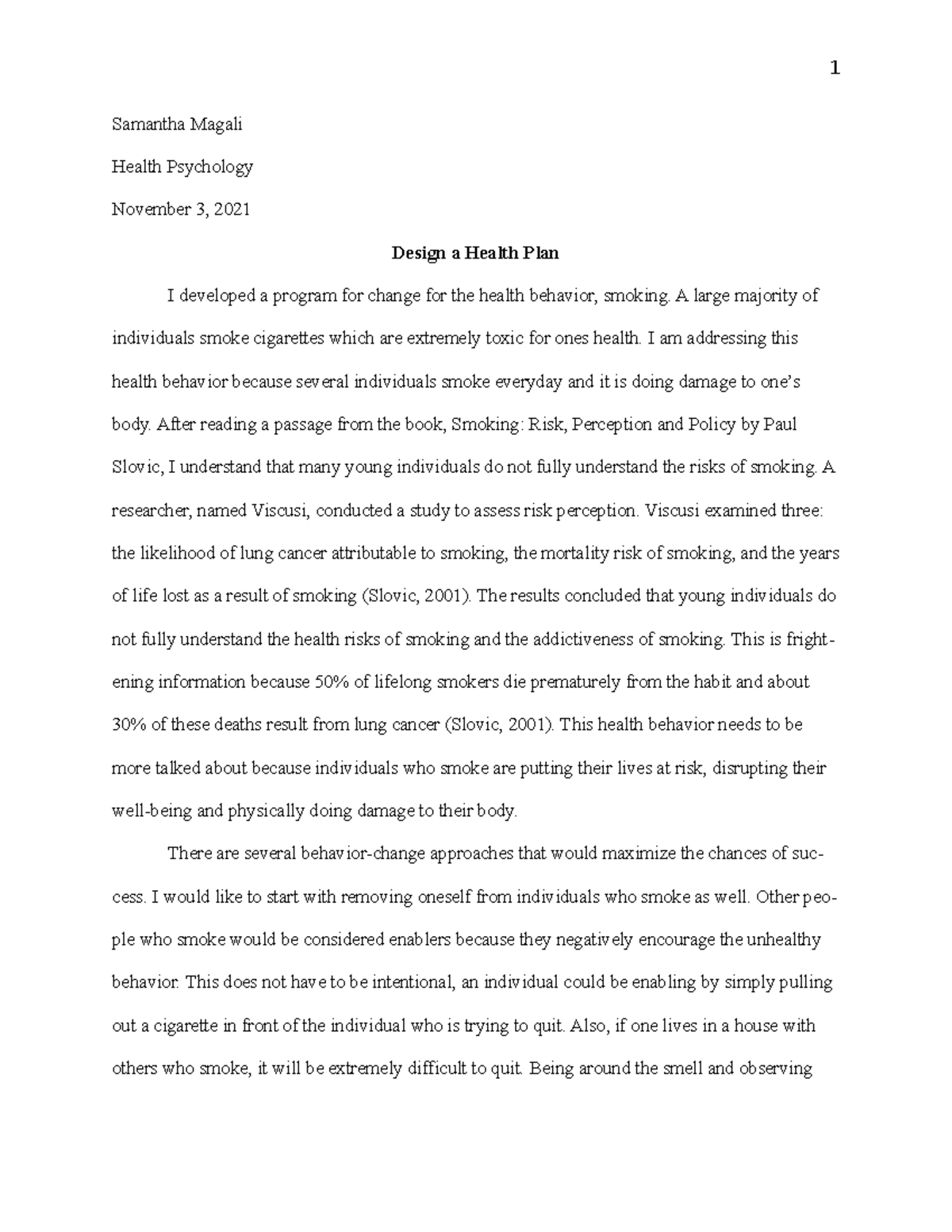 2-2 short paper: design a health plan - Samantha Magali Health ...