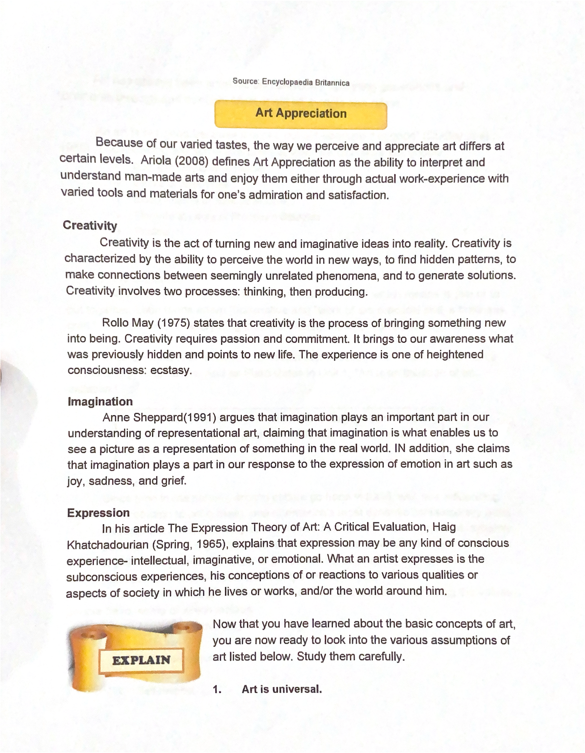 Lesson 1 - this is notes for art appreciation - Source: Encyclopaedia ...