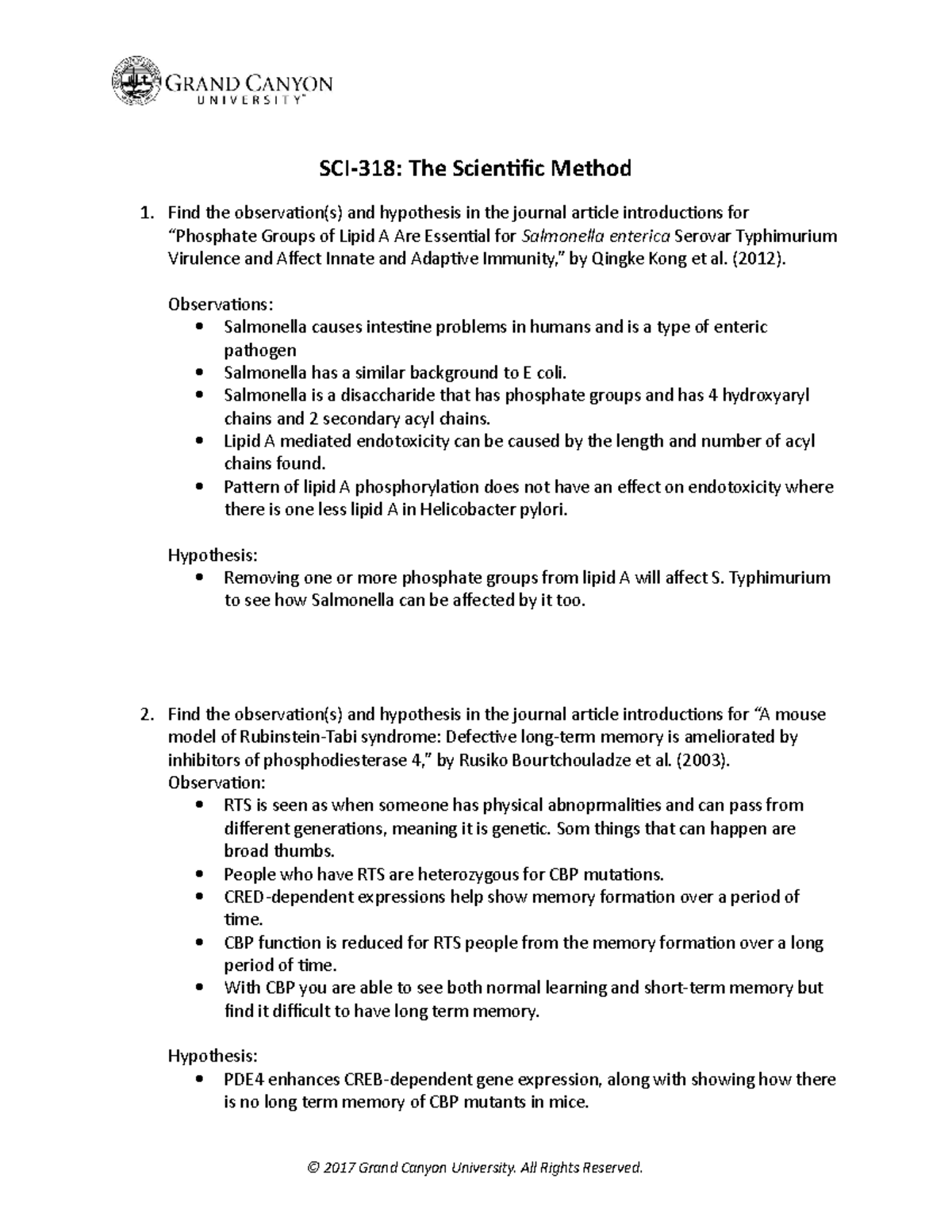 SCI-318: Scientific Method Observations and Hypotheses Worksheet - Studocu