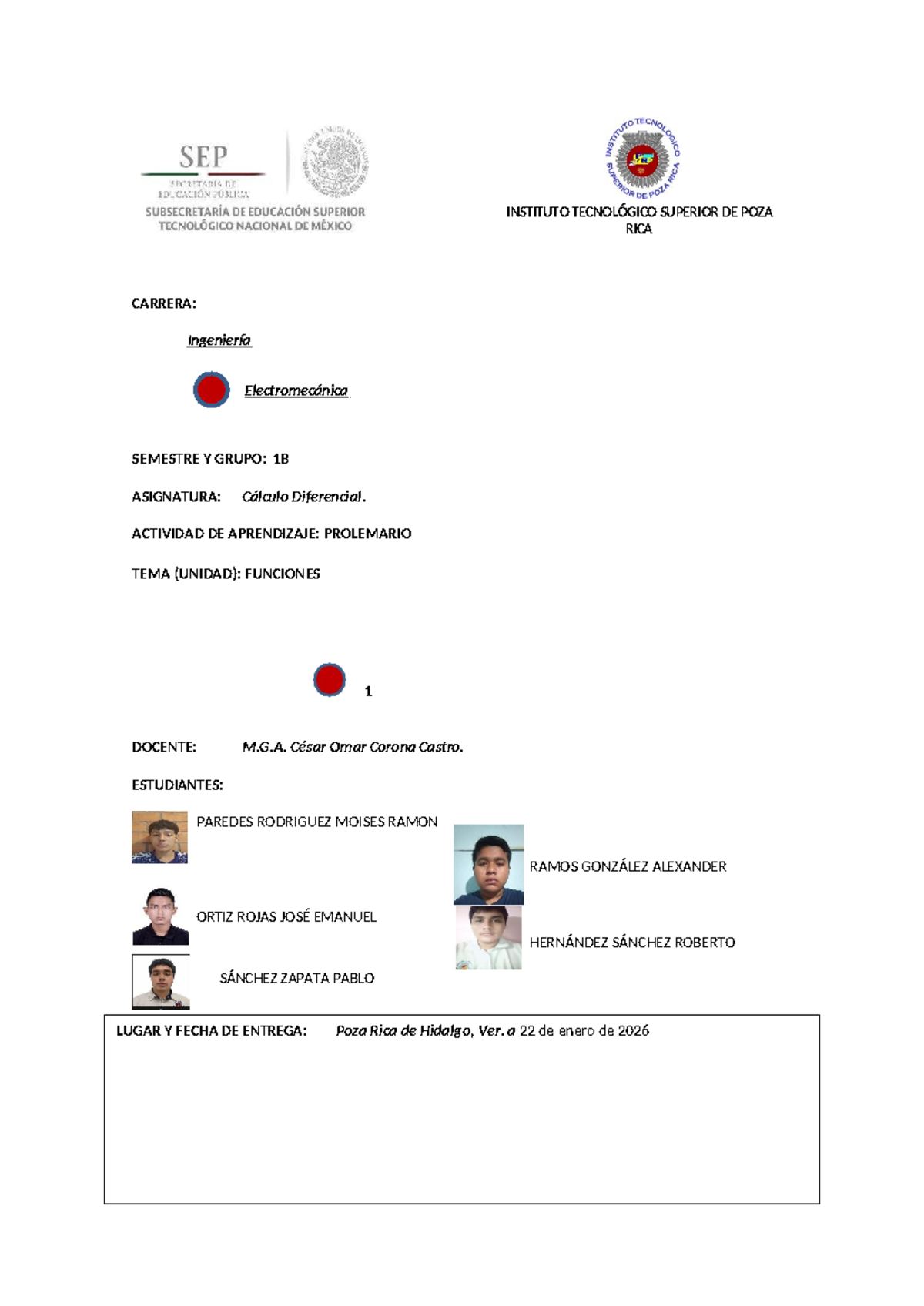 Calculo semana 6 Y 7 - Jejejd - INSTITUTO TECNOLÓGICO SUPERIOR DE POZA ...