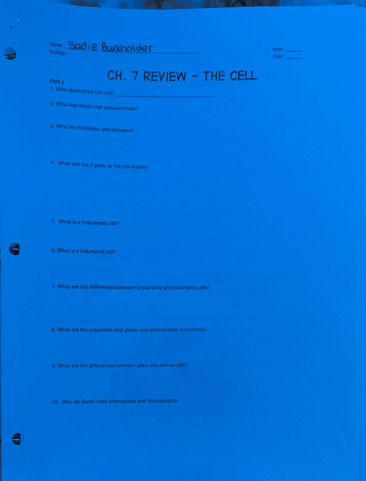 Biology 101: CH. 7 Cell Review & Structure Functions - Studocu
