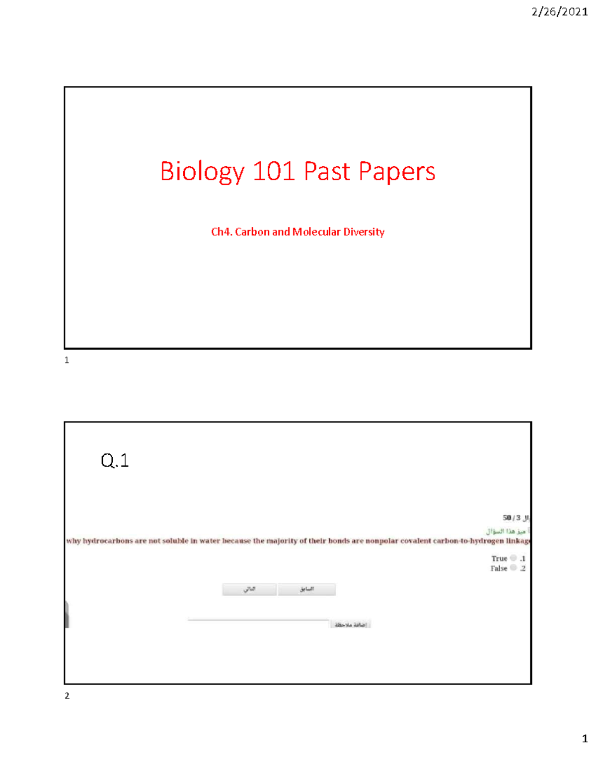 Biology 101 Lecture Slides: Carbon & Molecular Diversity - Studocu