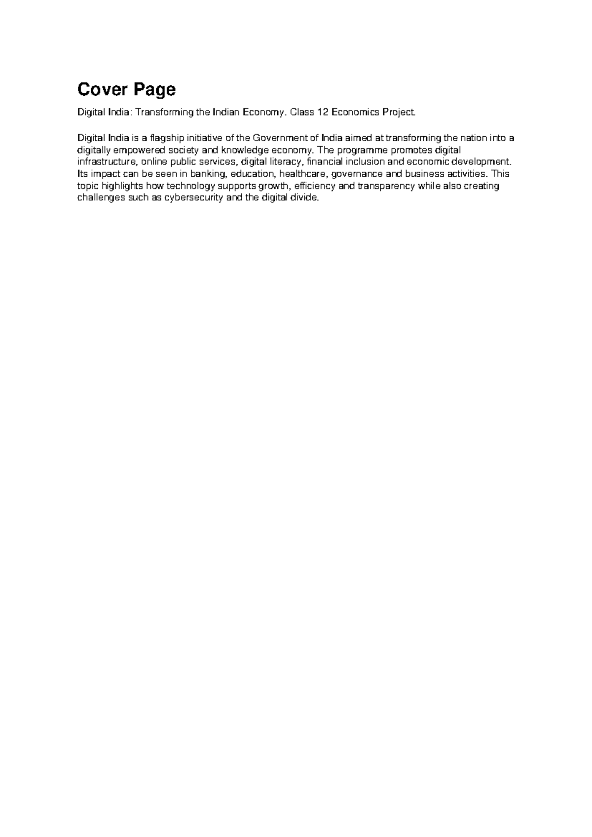 Class 12 Economics Project: Digital India and Its Economic ...
