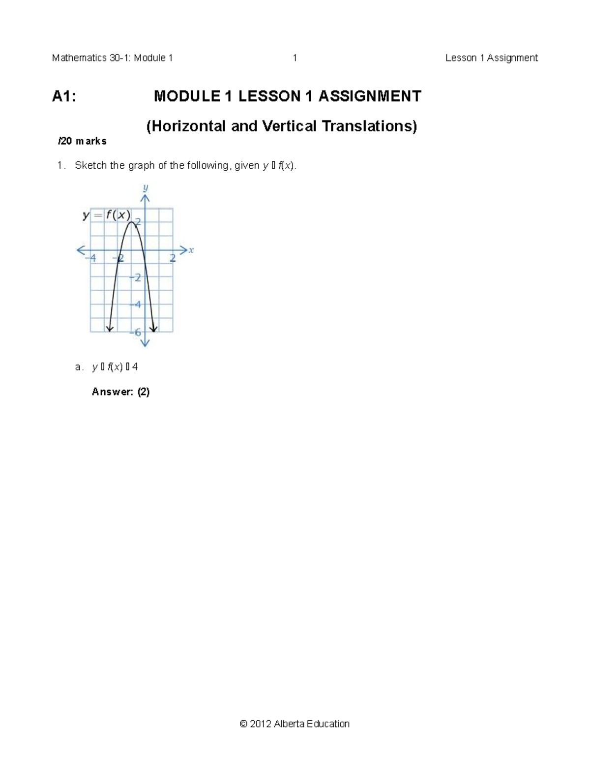 Mathematics Module 1 A1: Lesson 1 Assignment on Translations - Studocu