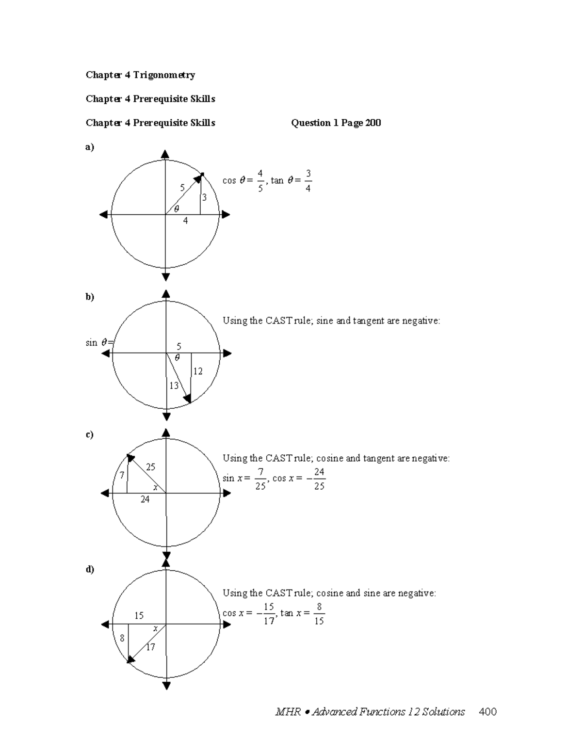 AF12 Chapter 4 Trigonometry Prerequisite Skills Solutions Guide - Studocu