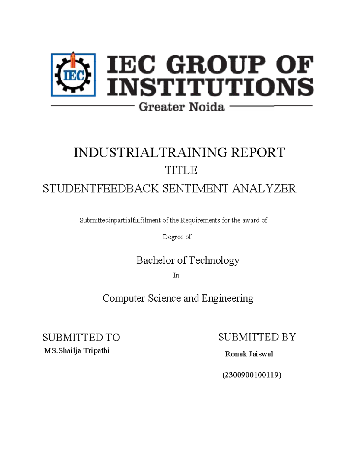 B.Tech Project Report: Alarm Clock & Sentiment Analyzer (CSE) - Studocu