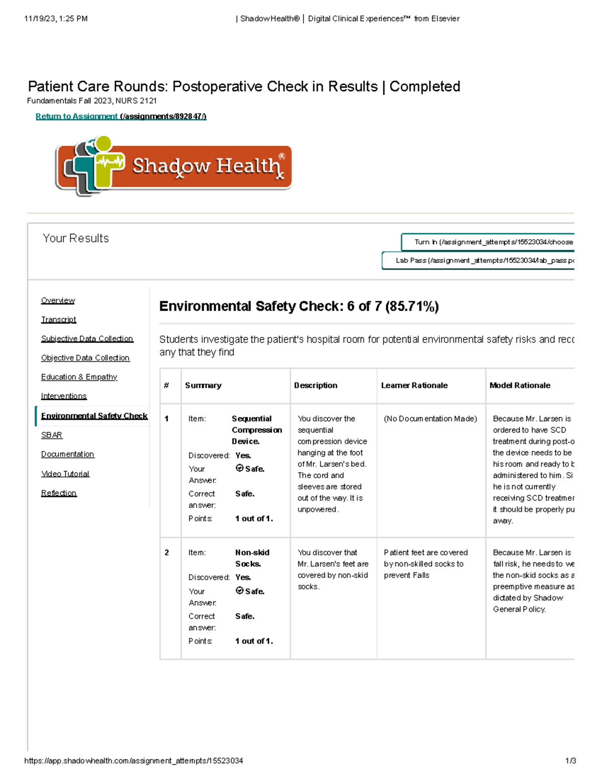NURS 2121 | Environmental Safety Checks in Postoperative Care - Studocu