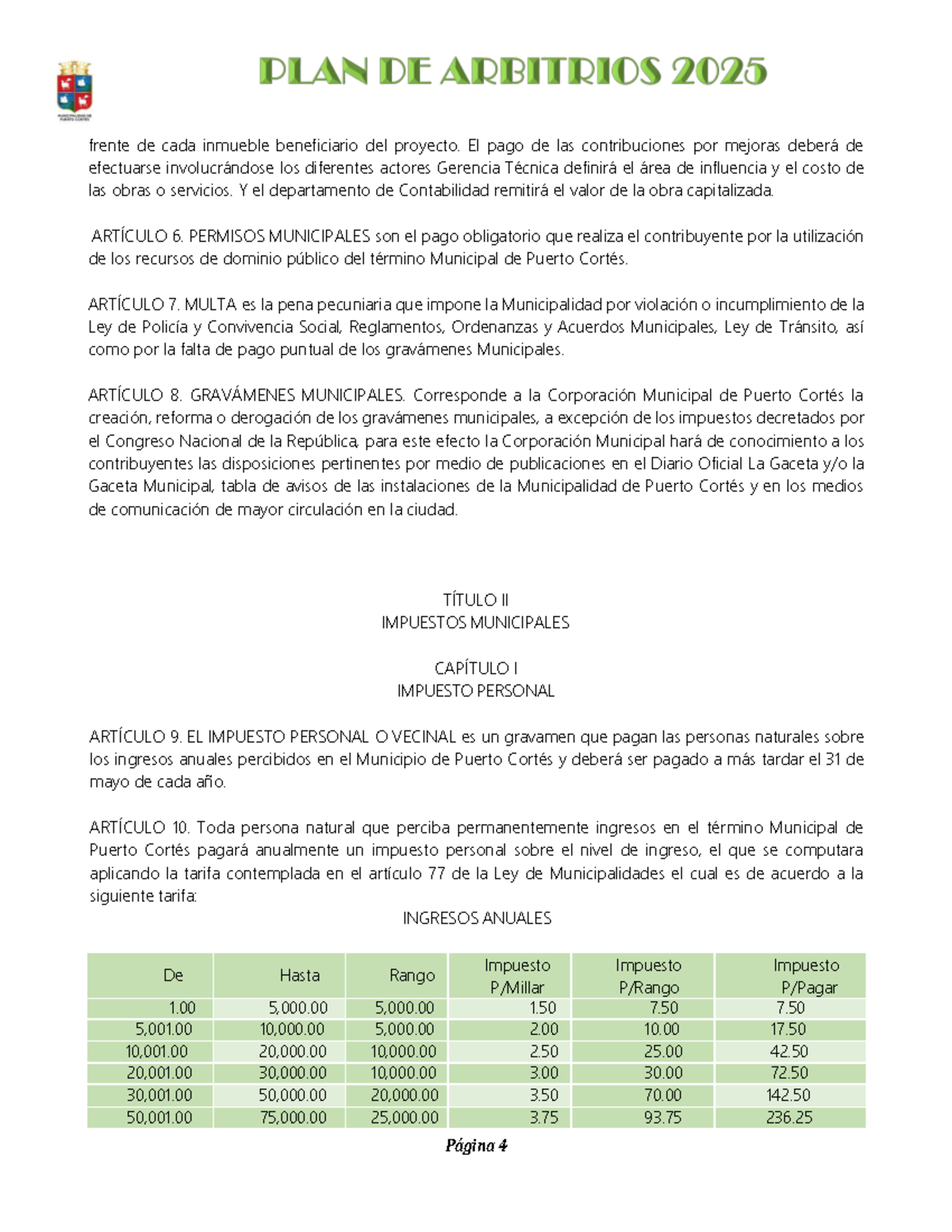 PLAN DE Arbitrios 2025 (1) removed - frente de cada inmueble beneficiario del proyecto. El pago ...