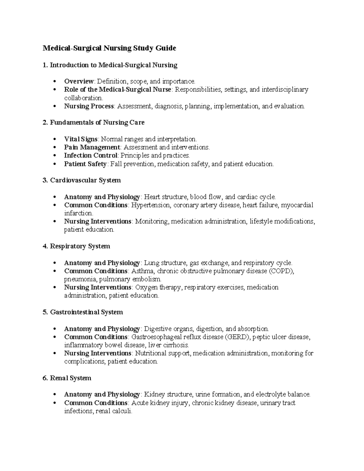 Study guide Med-surg: 2021 with sample questions - Medical-Surgical ...
