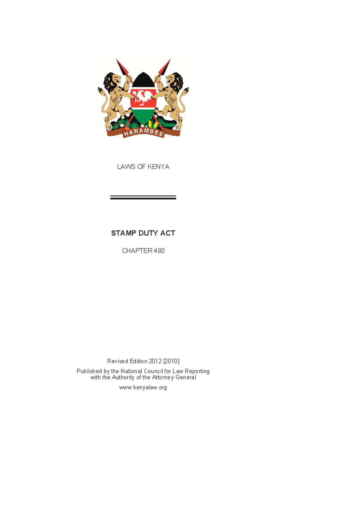 Stamp Duty Act Cap. 480: Comprehensive Overview and Provisions - Studocu