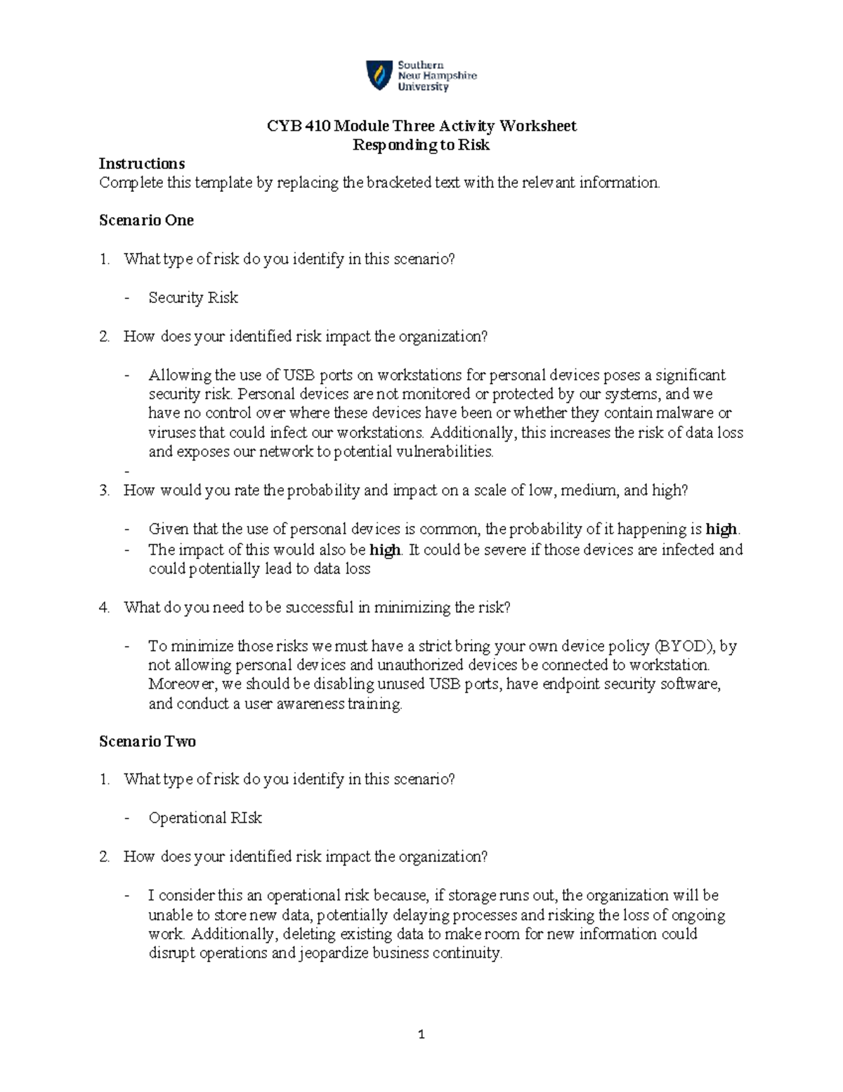 CYB 410 Module 3 Activity: Risk Assessment and Mitigation Strategies ...