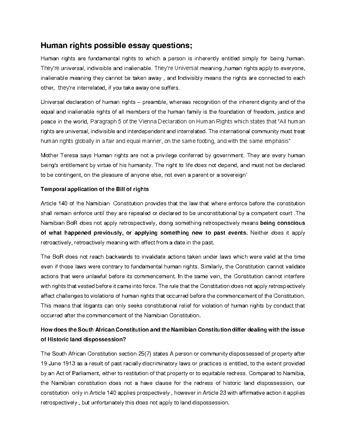 Human Rights Essay Questions: Analyzing Legal Frameworks & Concepts ...