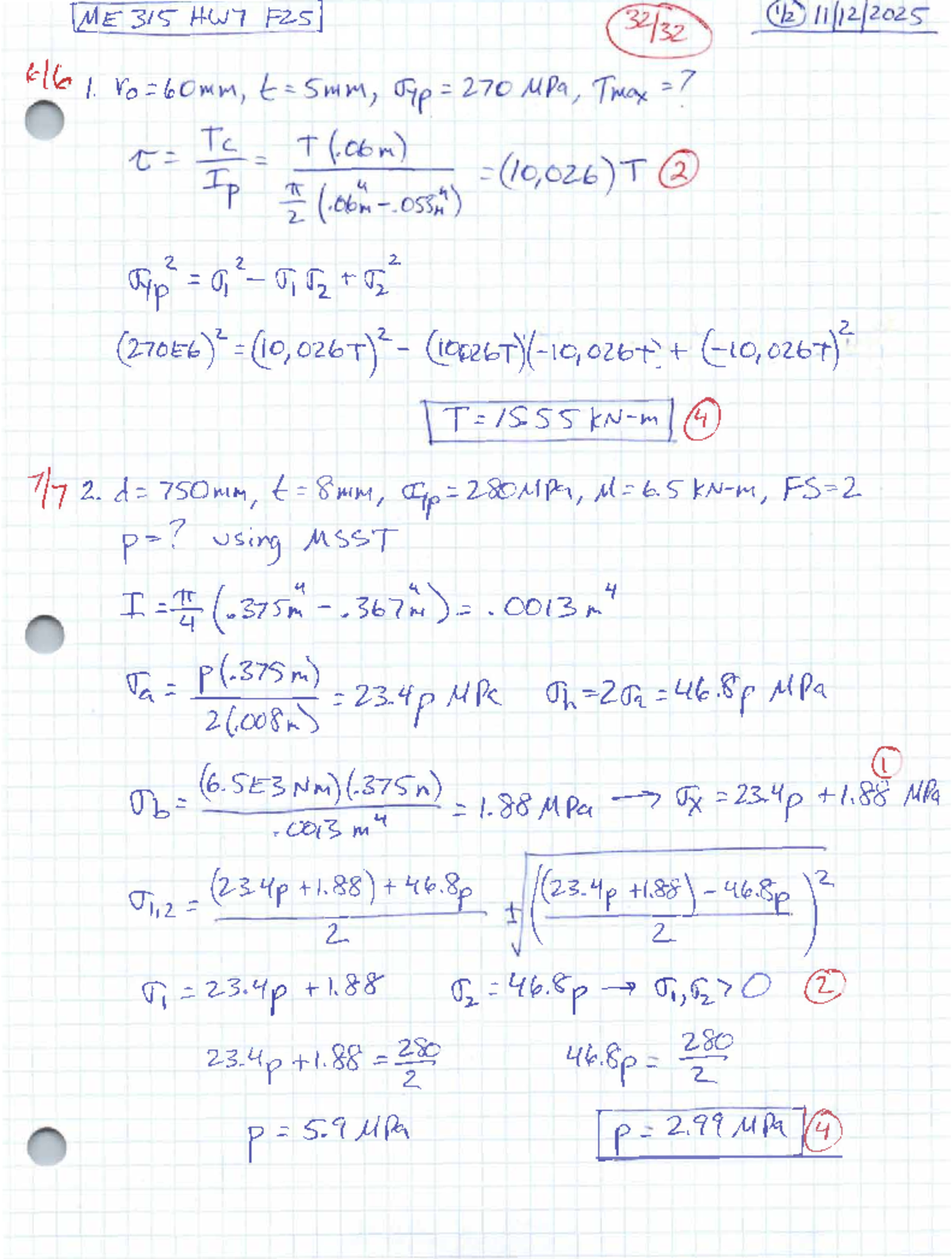 ME 315 HW Problem Set 7 Solution - F25 - l;tAE 31e;- J+Wl fZ-S] { /. Yo ...
