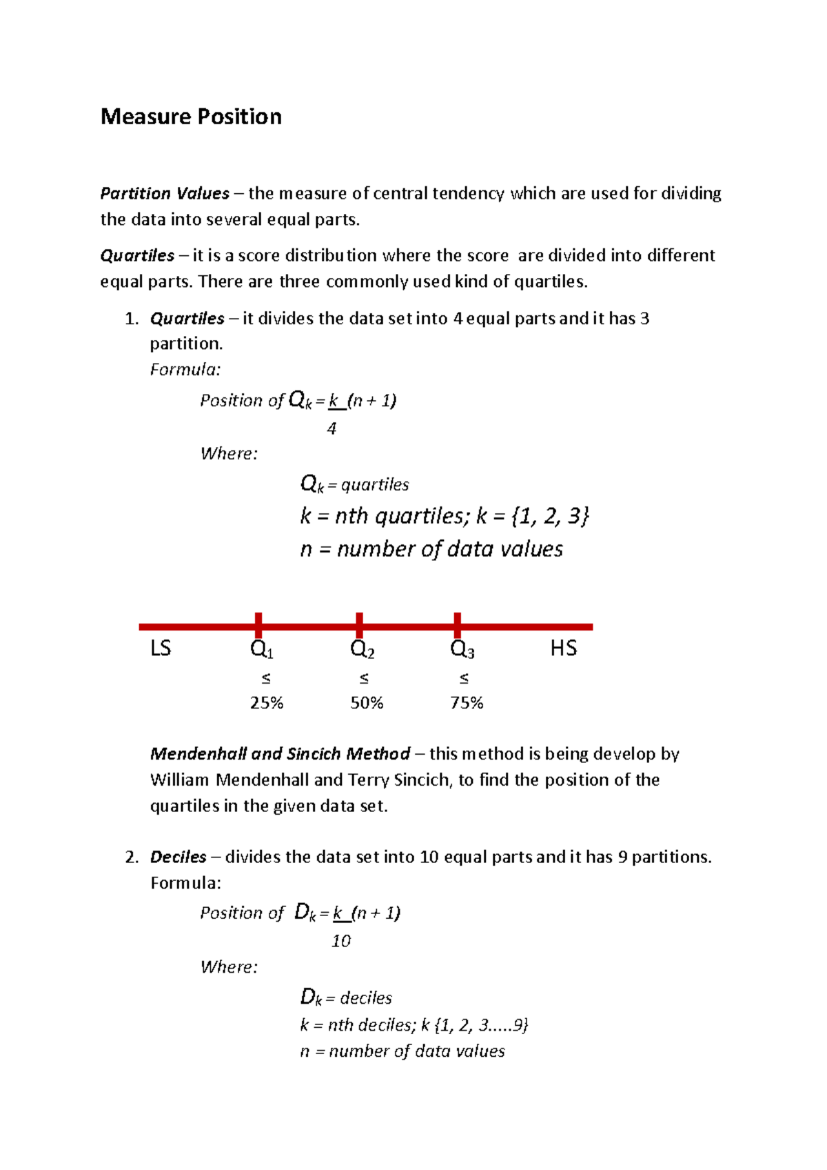 Measures of Position (Ungrouped Data) - Measure Position Partition Values the measure of central ...