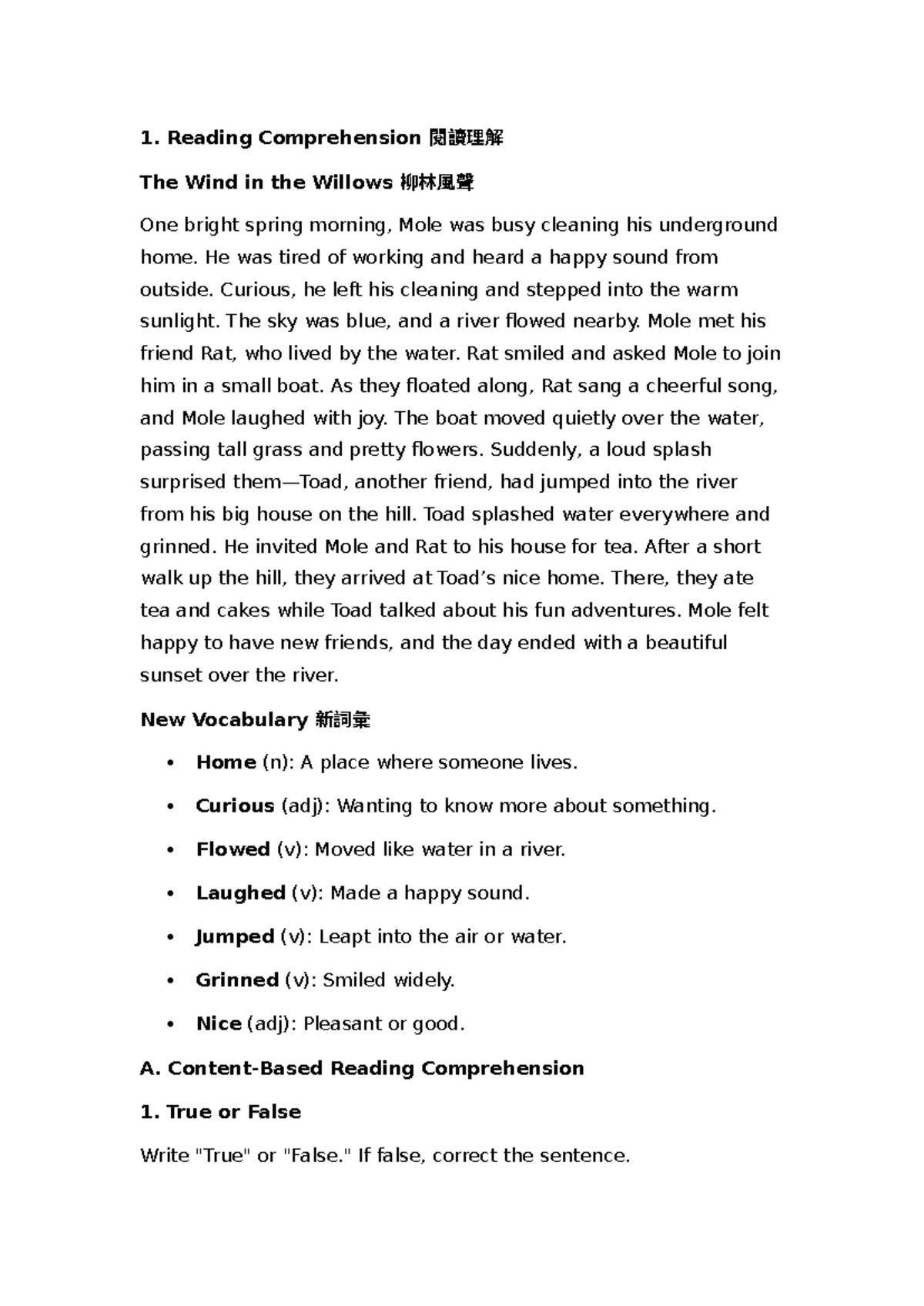 1. Reading Comprehension (Final Exam) - The Wind in the Willows - Studocu