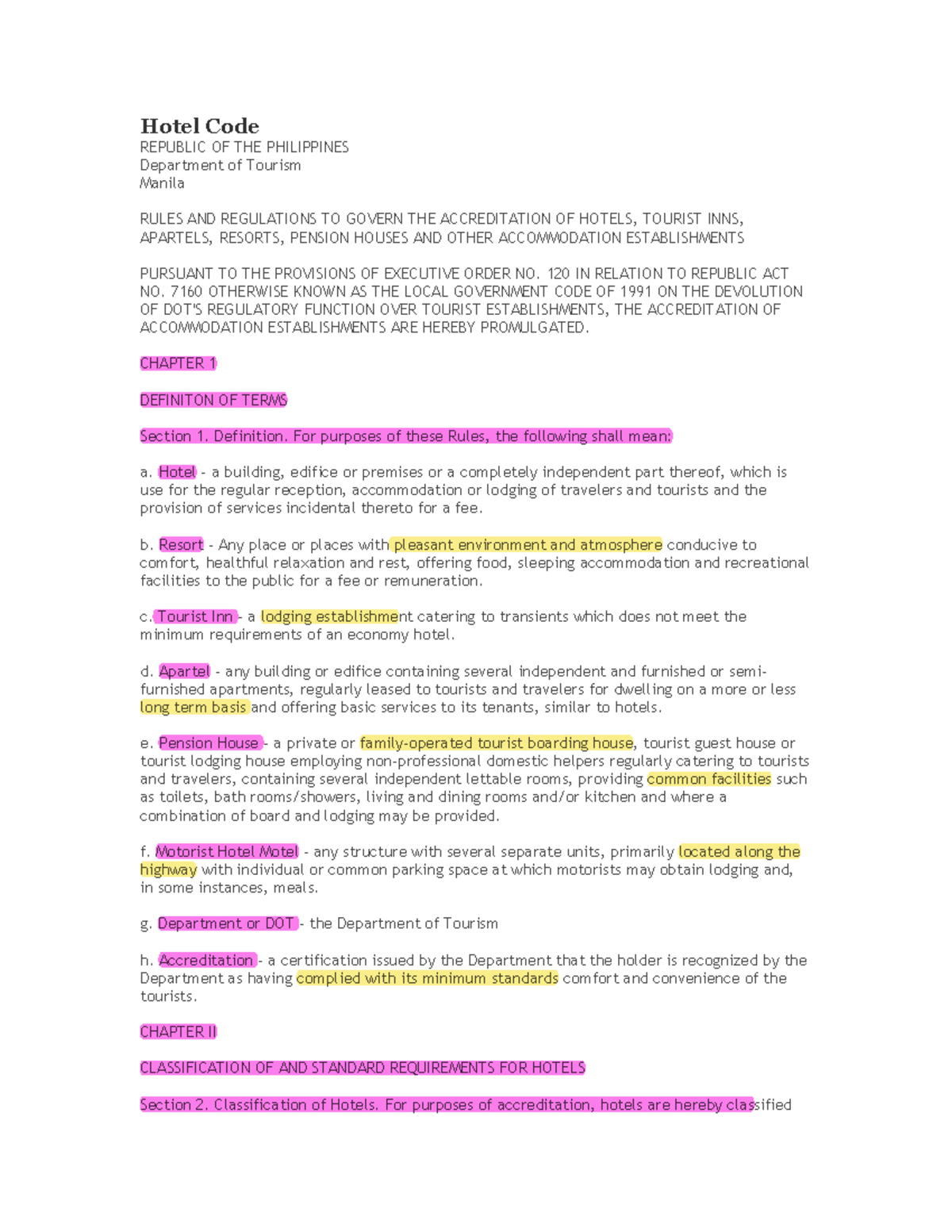 Hotel Code: Rules & Regulations for Accreditation of Hotels & Resorts ...