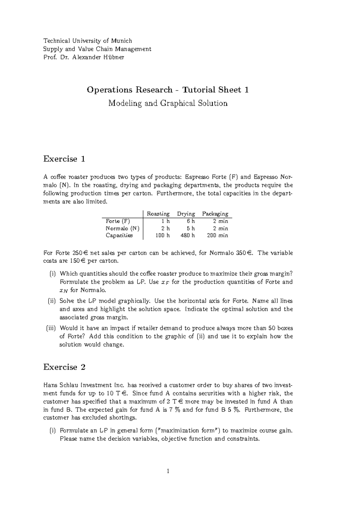 OR Tutorial Sheet 1: Modeling & Graphical Solutions in Supply Chain ...