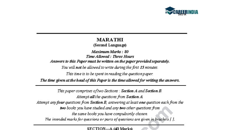 ICSE Class 10 Marathi (Second Language) Question Paper 2023 - Studocu