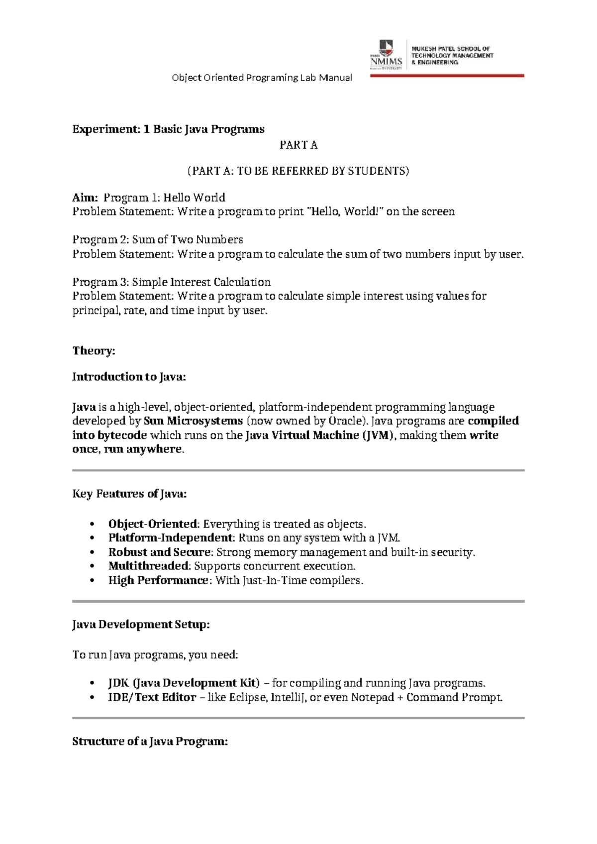 F028 OOPS Lab Manual: Basic Java Programs & Concepts - Studocu