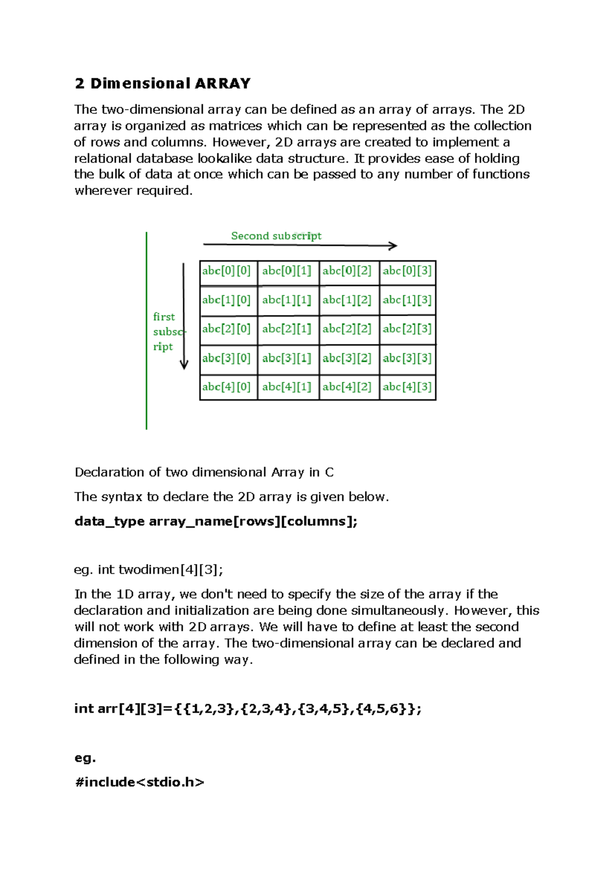 2 Dimensional Array programming in c BCA semester 2 - 2 Dimensional ...
