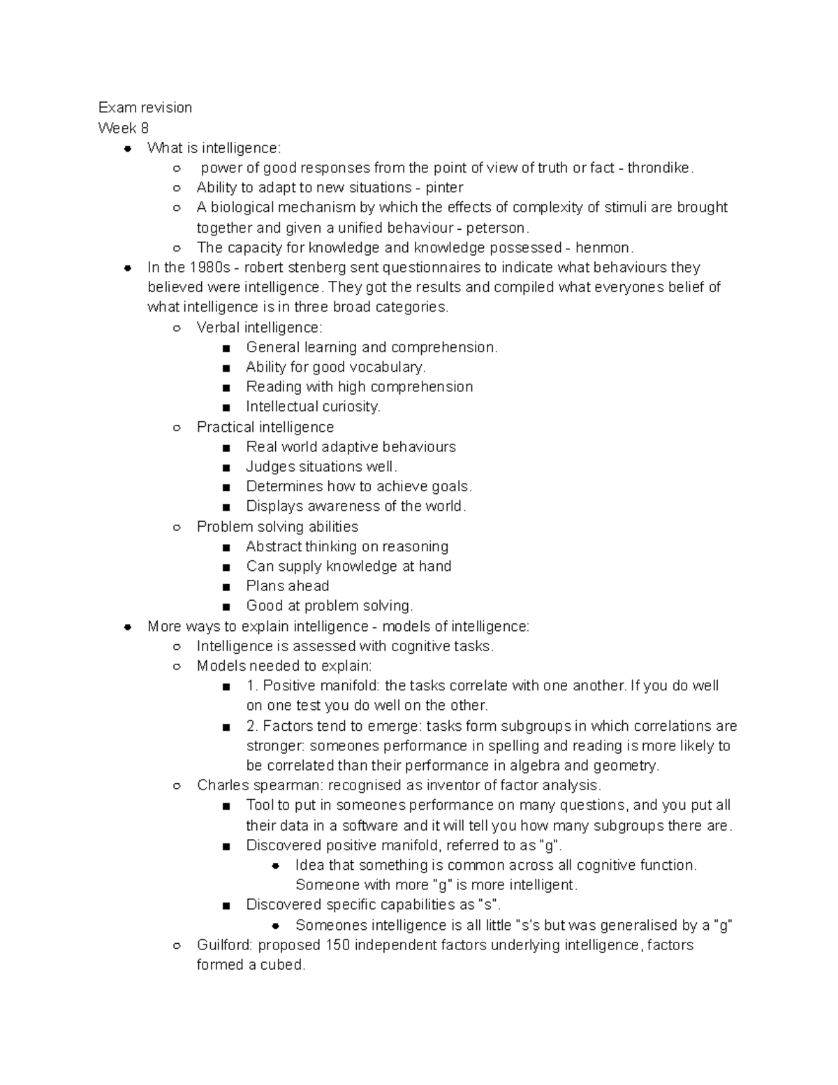 Psyu3332 Week 8-10 Exam Revision: Intelligence and Personality ...