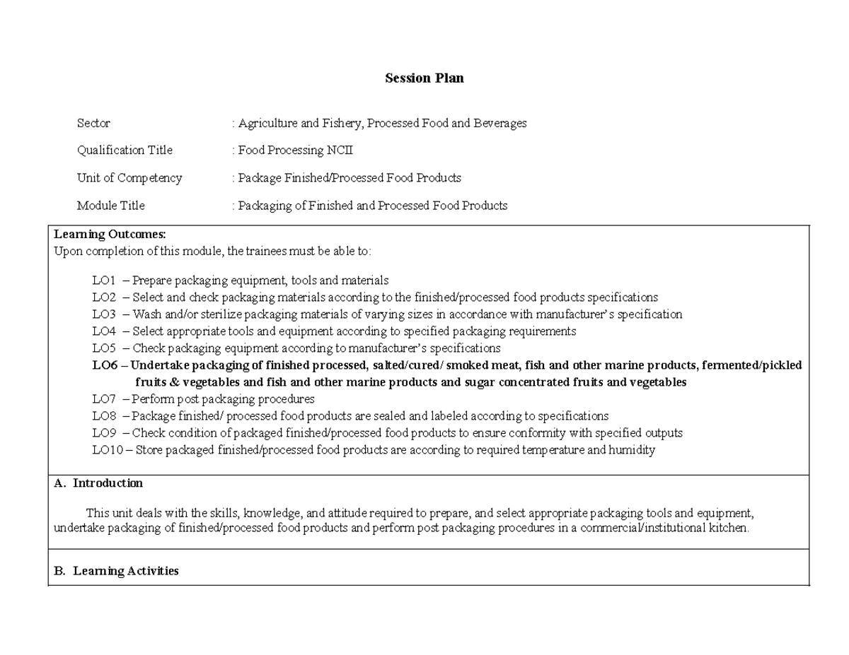 01 Session Plan - Session Plan Sector : Agriculture and Fishery ...