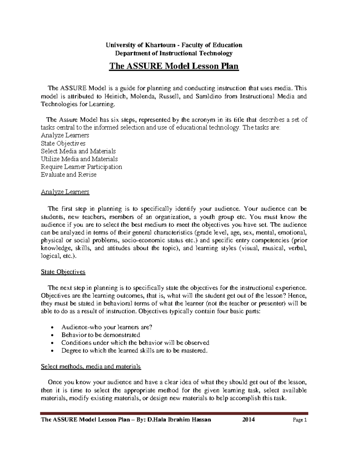 ASSURE Model Lesson Plan: Engaging Students with Effective Tech Use ...