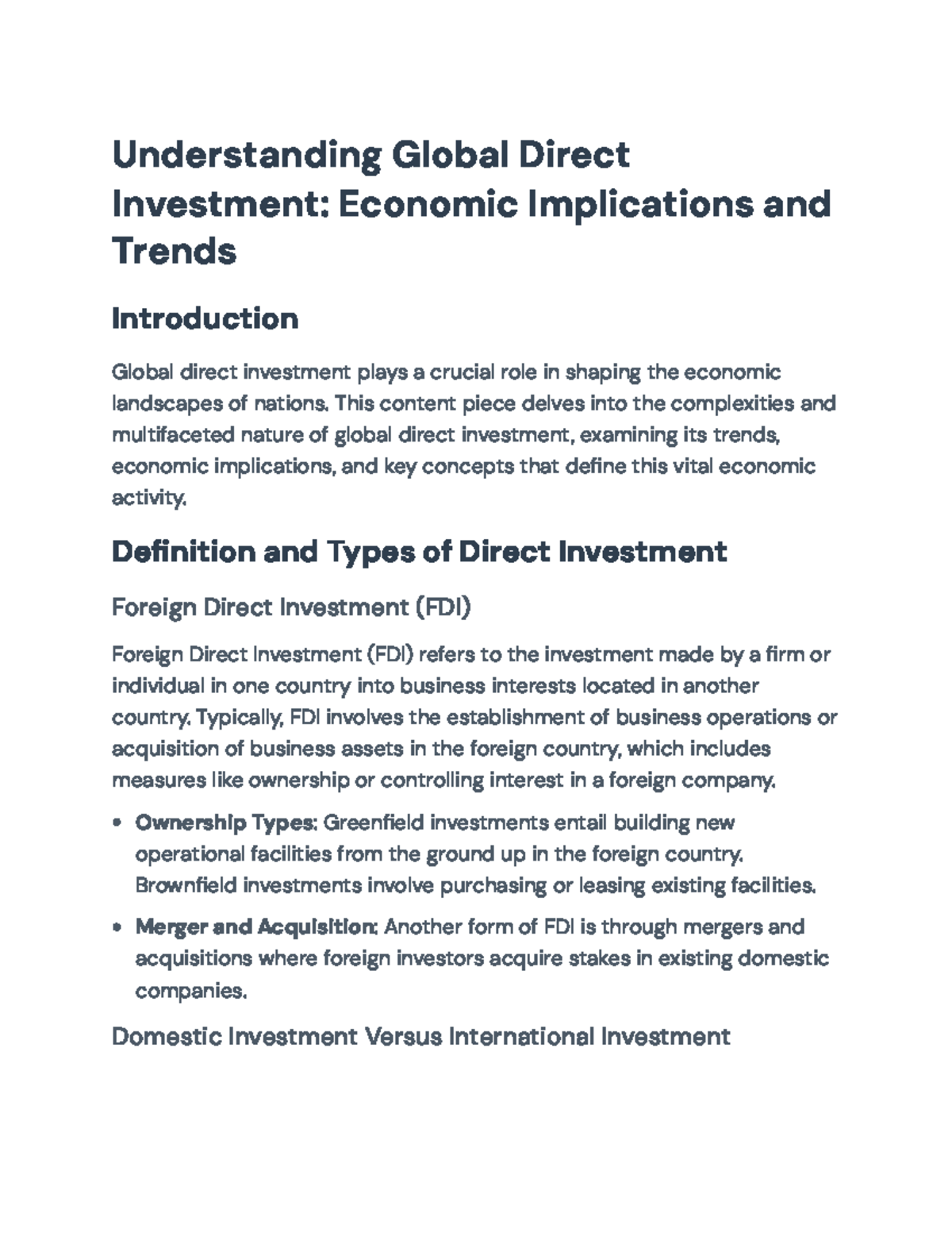 Understanding Global Direct Investment: Economic Trends & Implications ...