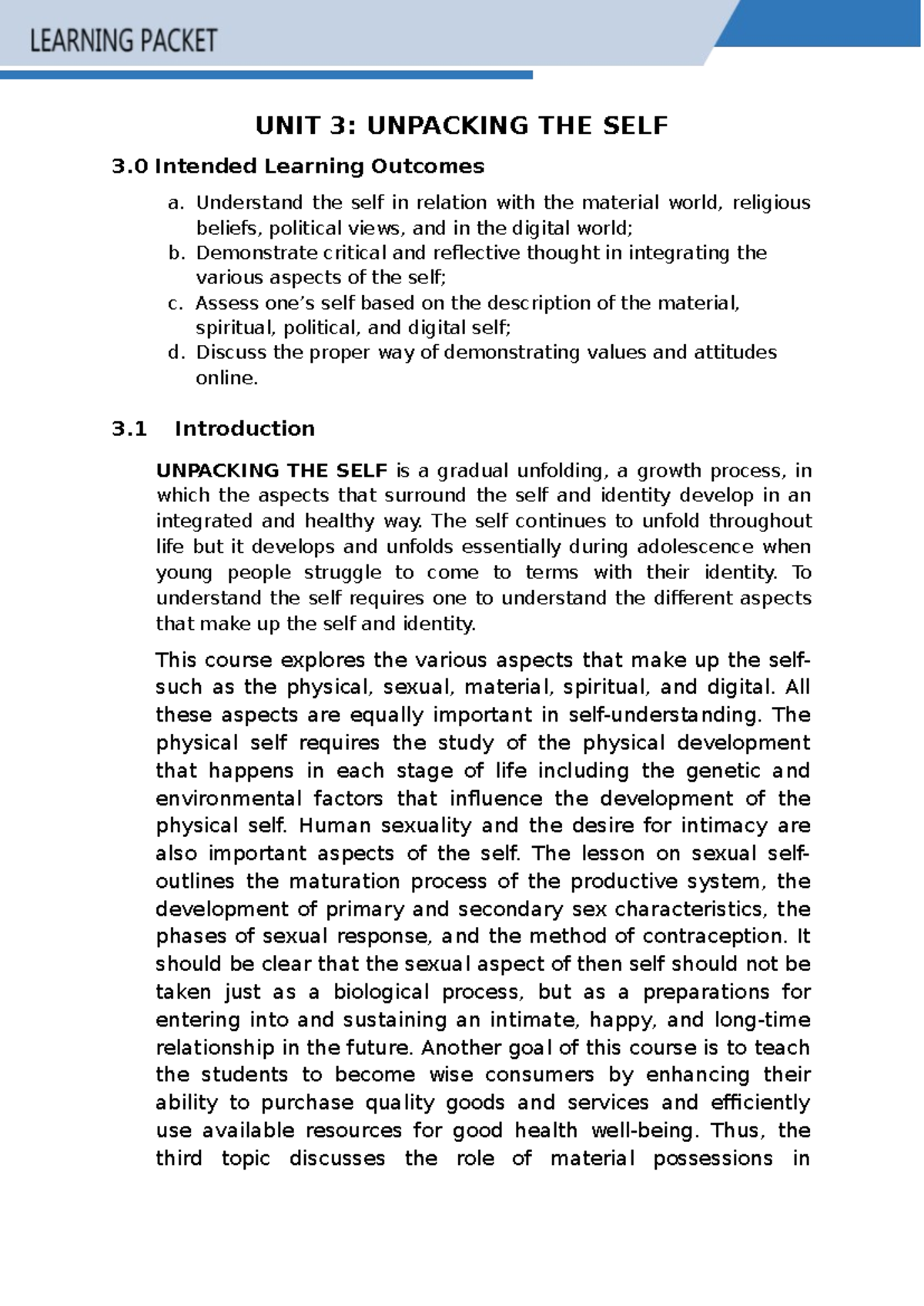LP3-UTS - This module consist of Understanding self topic - 1 3 ...