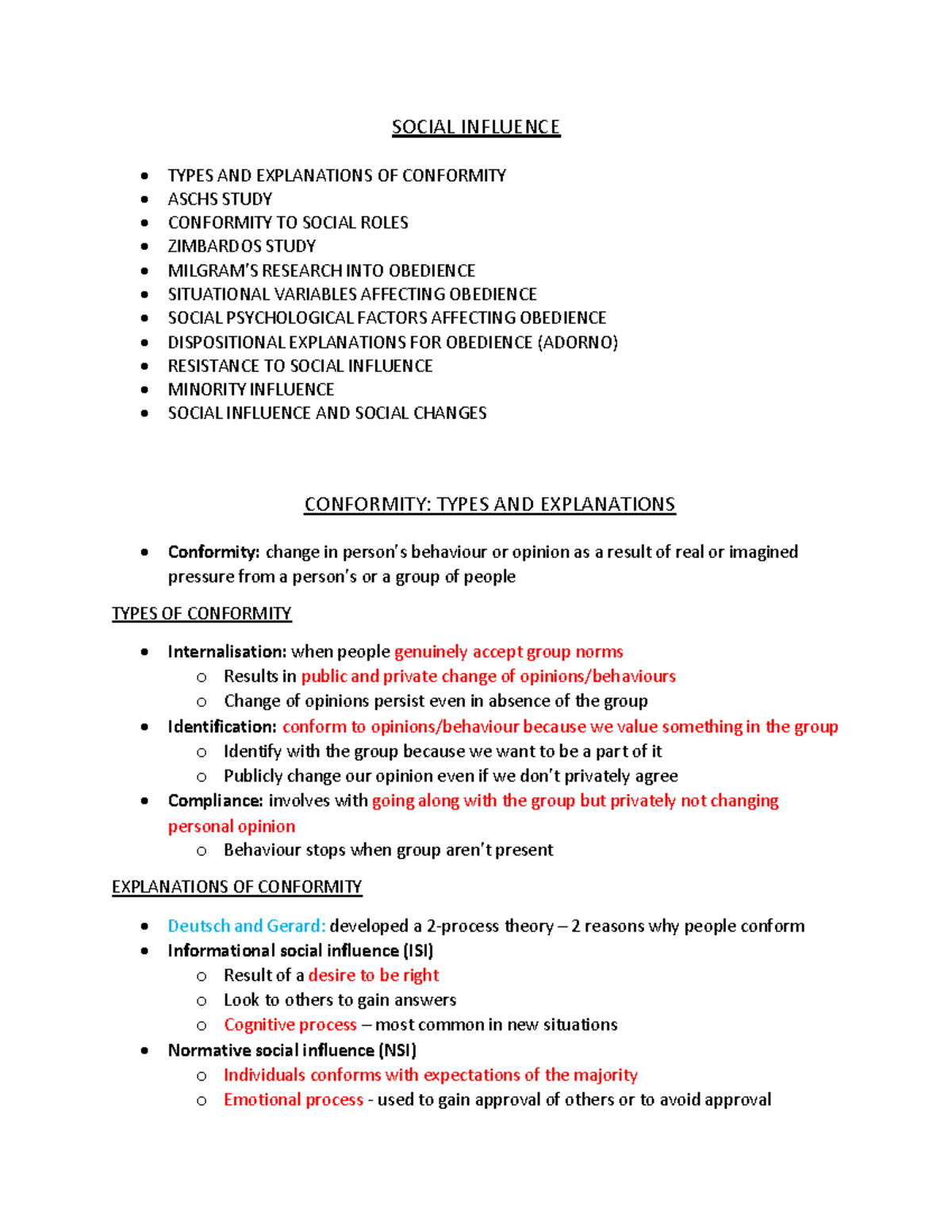 A-Level Social Influence Revision Notes: Key Studies & Concepts - Studocu