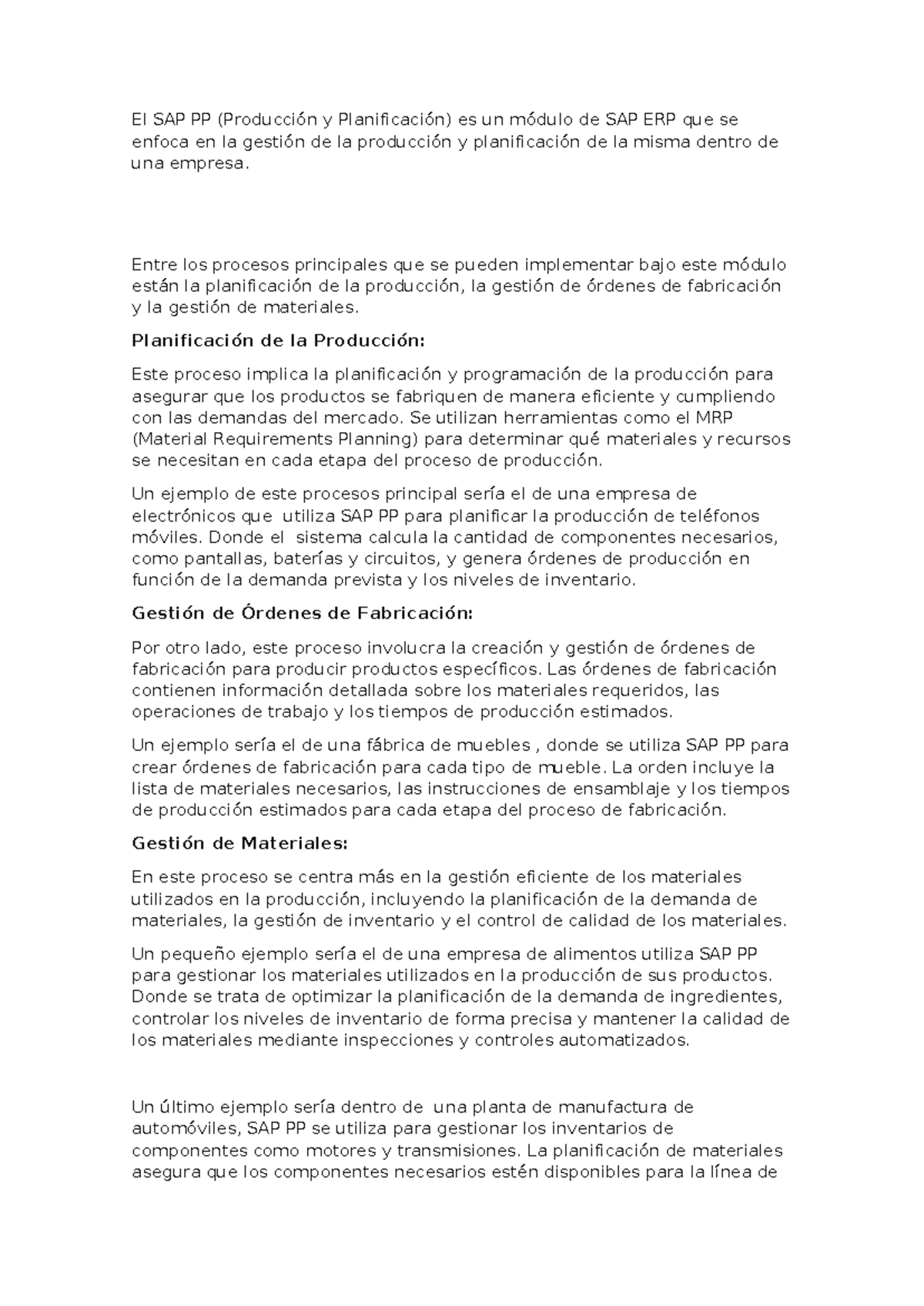 Pc3 SAP PP - Gestión de Producción y Planificación ERP - Studocu