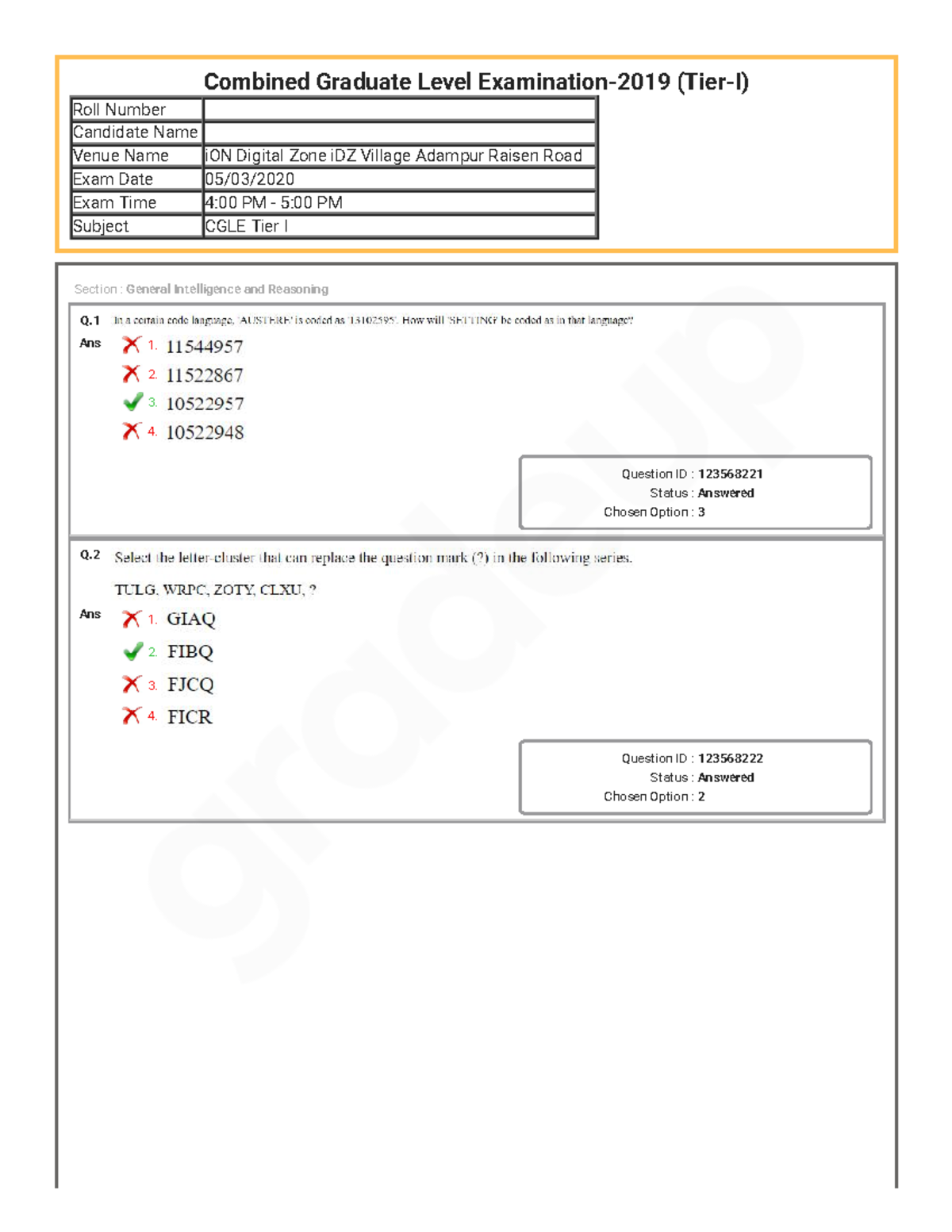 CGLE Tier I General Intelligence & Reasoning Practice Paper - Studocu