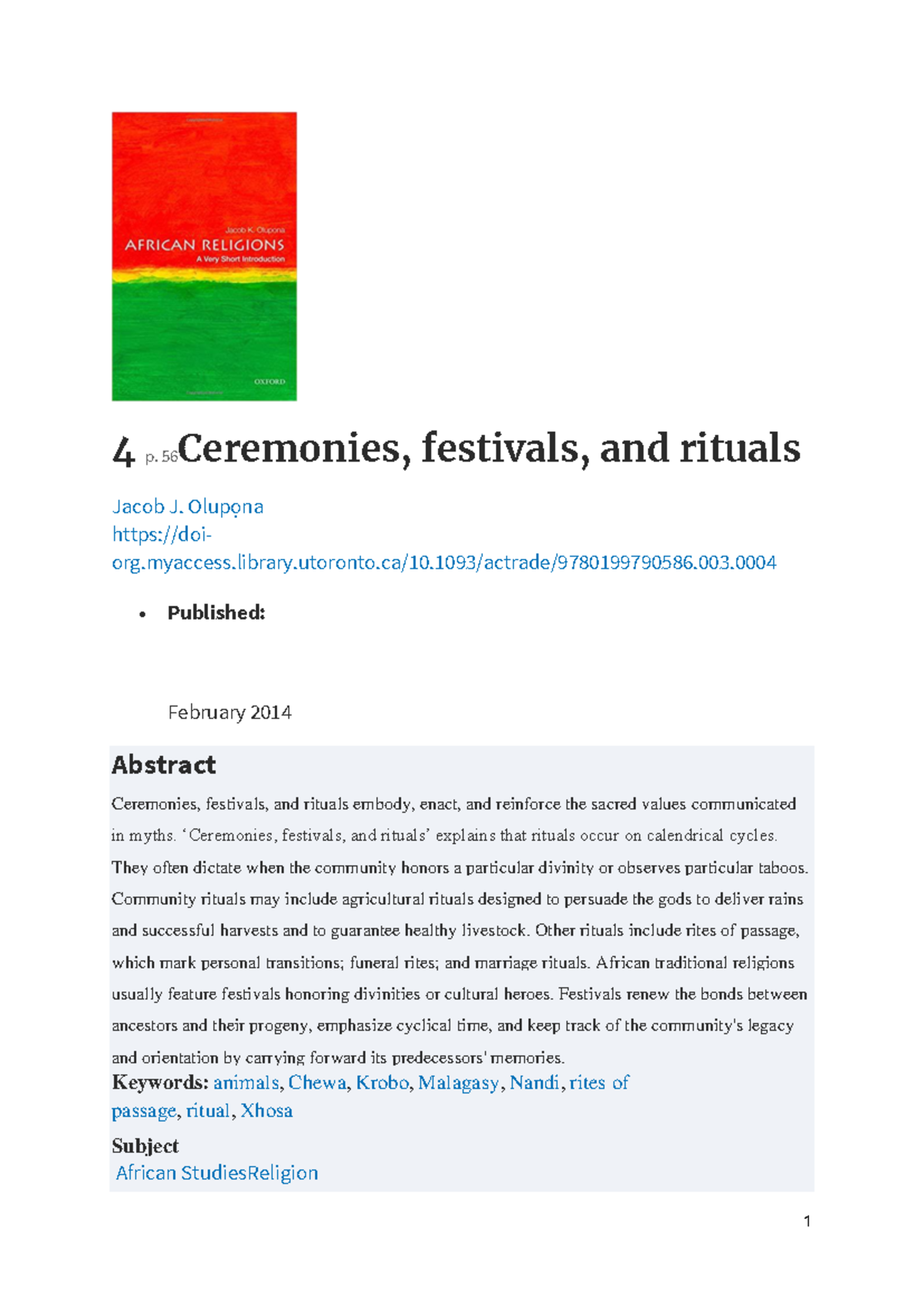 Ceremonies, Festivals, and Rituals in African Trad. Religions (AFS 101 ...