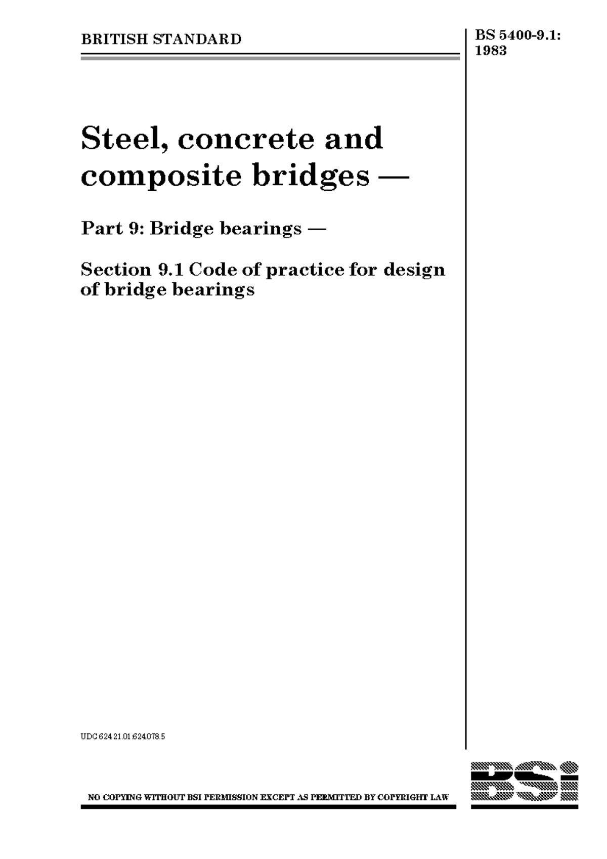 BS 5400 Part 9: Design Code for Bridge Bearings (Section 9.1) - Studocu