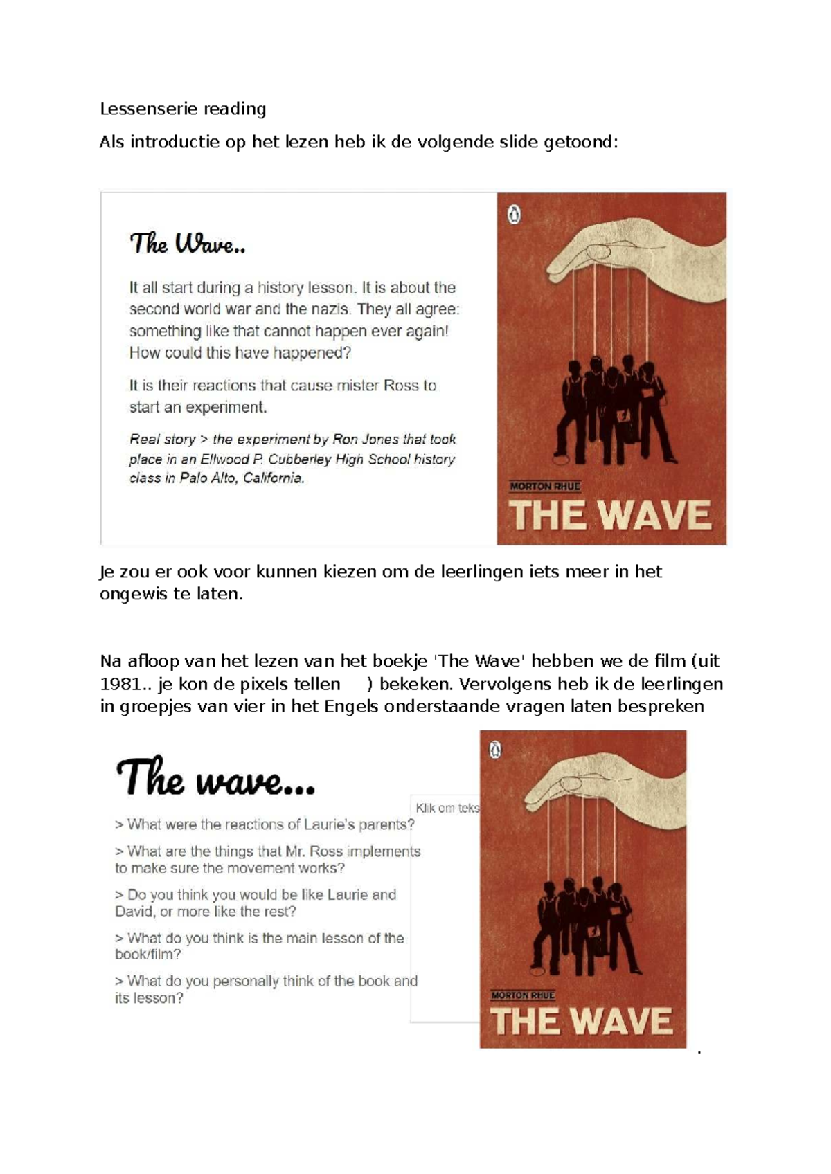 Lessenserie reading 'The Wave' - Engels - Lessenserie reading Als ...