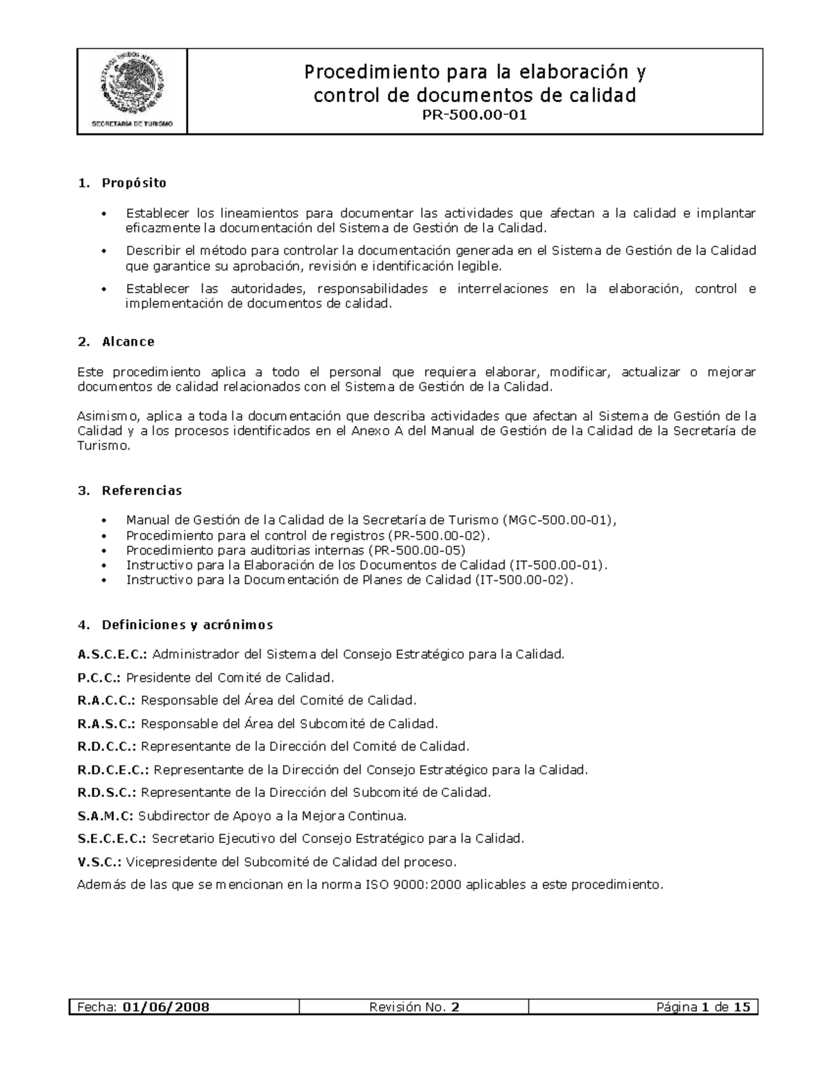 Procedimiento para la Elaboración y Control de Documentos de Calidad 1 ...
